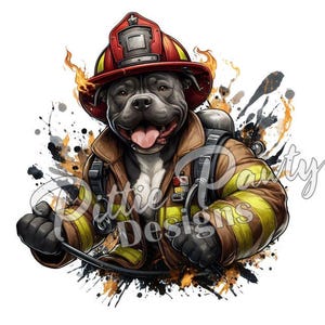 Firefighter PNG Digital Download - Firefighter Pitbull Bully Dog ...