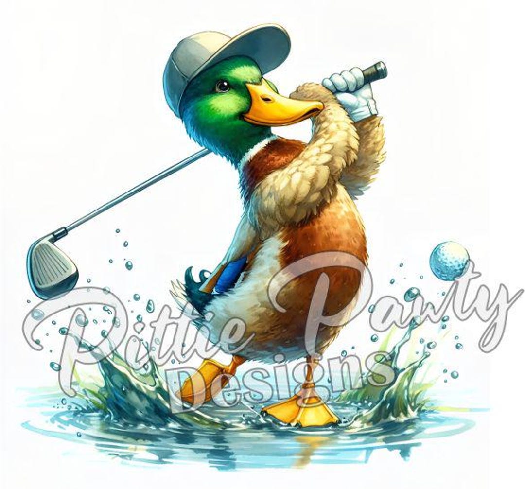 Mallard Duck PNG Digital Download - Watercolor Mallard Duck Golfing ...