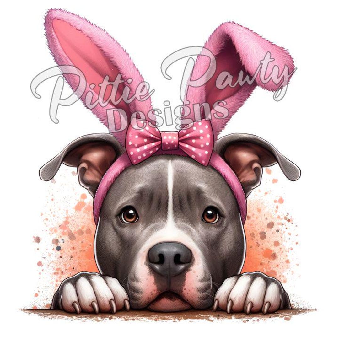 Pitbull PNG Digital Download - Pink Bunny Ears Peeking Pitbull - Easter ...