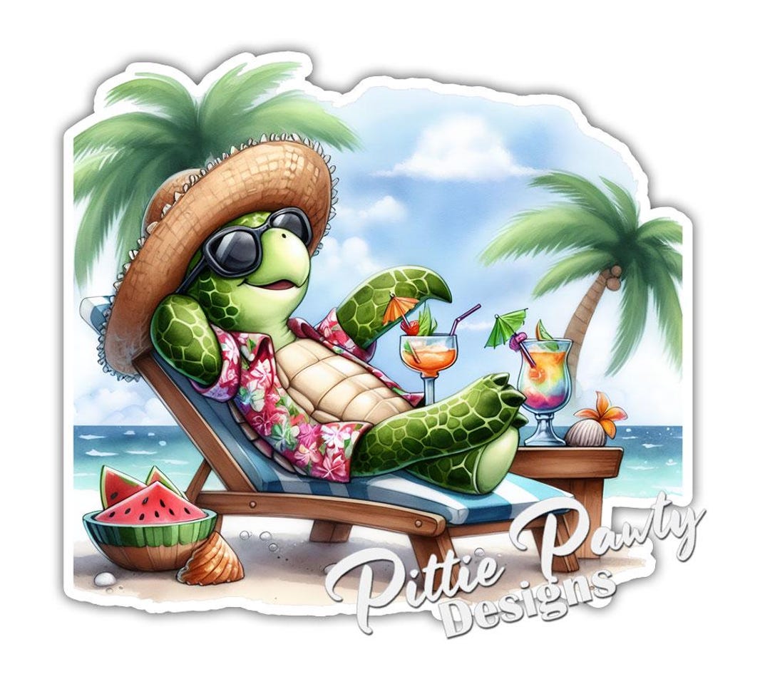 Turtle Sticker - Relaxed Sea Turtle at the Beach Decal Sticker - Vinyl ...