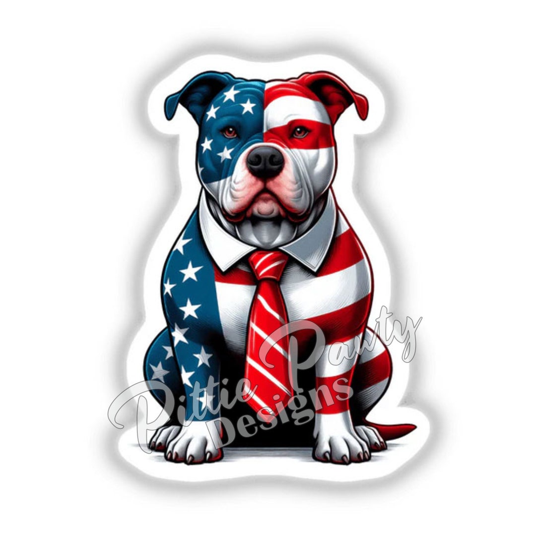 Pitbull Sticker - Trump American Flag Pitbull Bully Dog W/tie - Vinyl ...