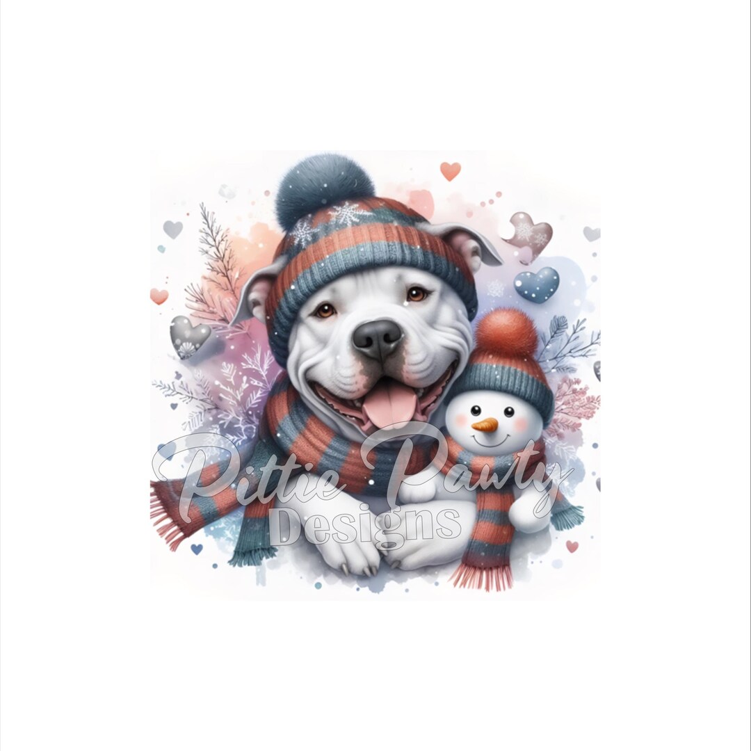 PNG Digital Download - Bundled Winter Pitbull and Snowman - Watercolor ...