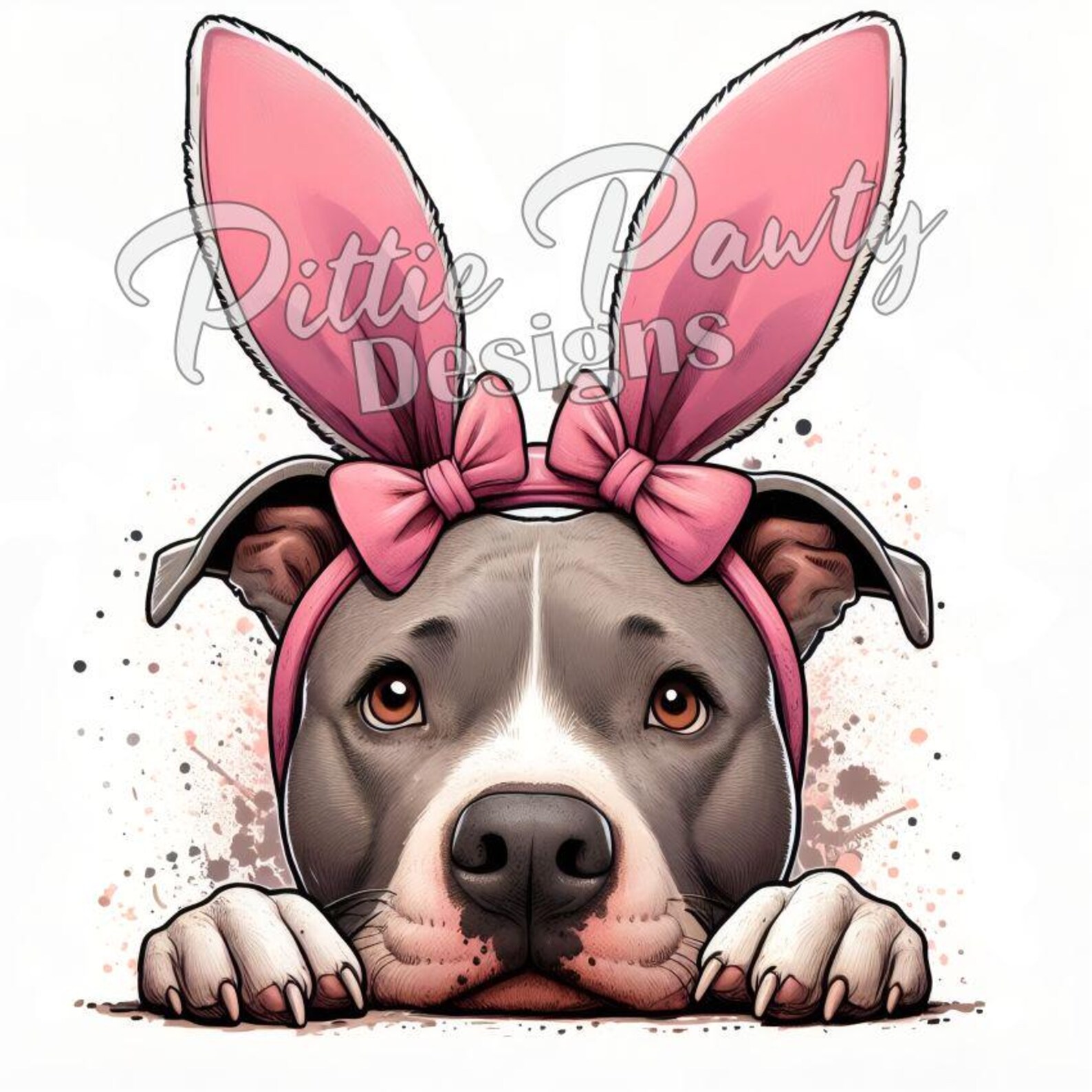Pitbull PNG Digital Download - Pink Bunny Ears Peeking Pitbull II ...