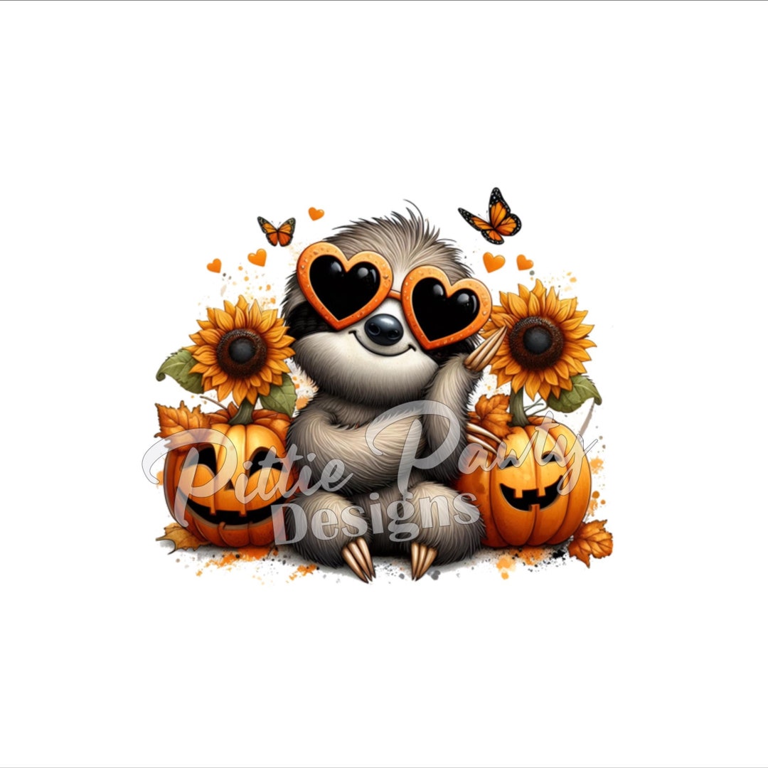 PNG Digital Download - Resting Fall Sloth Sunflowers Pumpkins - PNG ...
