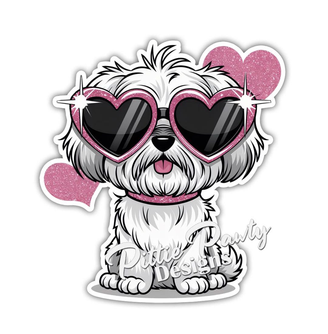 Maltese Sticker - Maltese Dog Heart Sunglasses II Decal Sticker - Vinyl ...