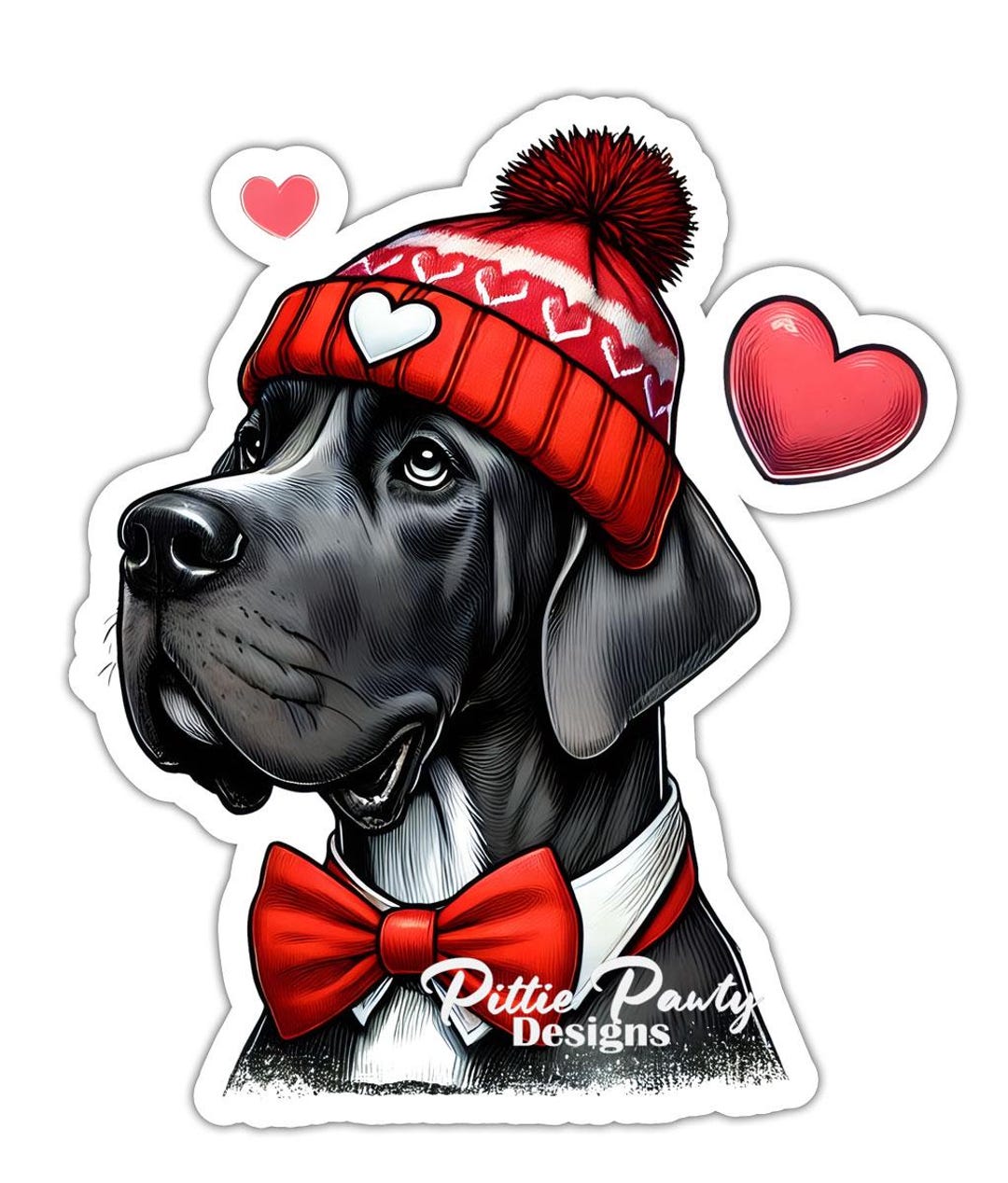 Great Dane Sticker - Great Dane With Beanie Hat - Vinyl Car Window ...