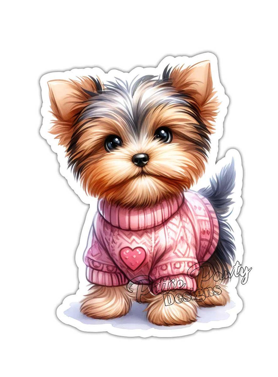 Yorkie Sticker - Cute Yorkie Dog With Heart Sweater Decal Sticker ...