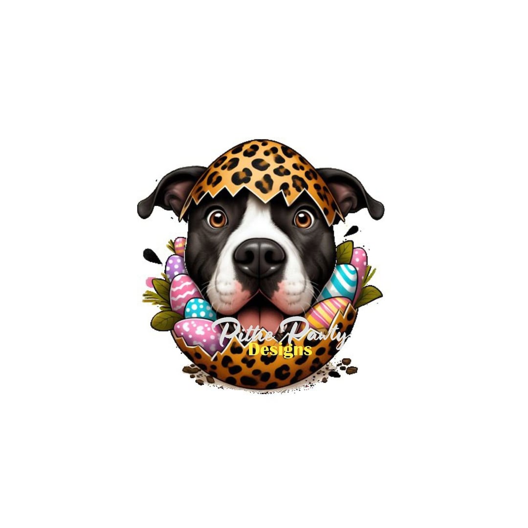 Peeking Out of Cracked Leopard Egg Pitbull - Easter Pit Bull Design ...