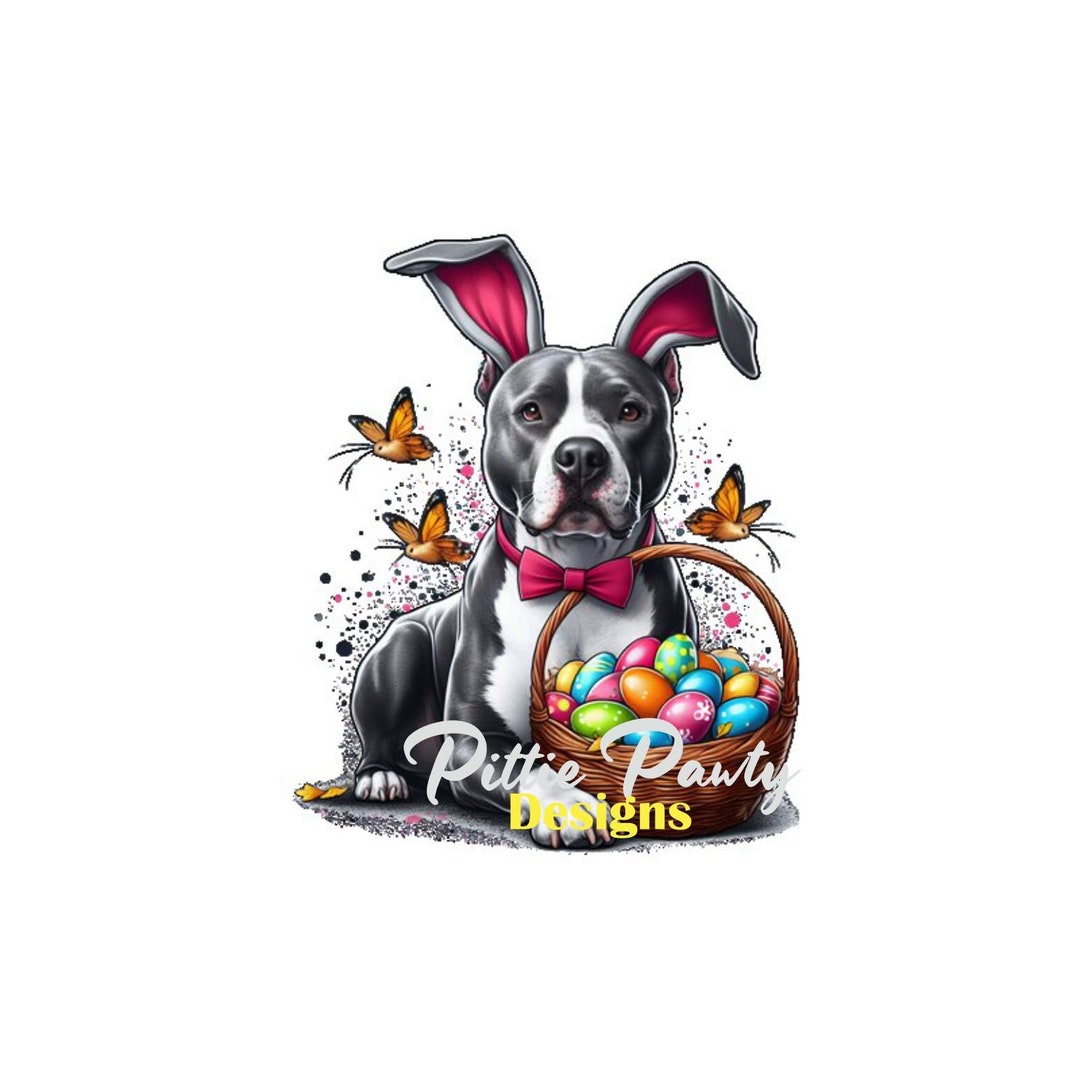 Pitbull Bunny W/ Easter Basket and Eggs - Splatter Pit Bull Design ...