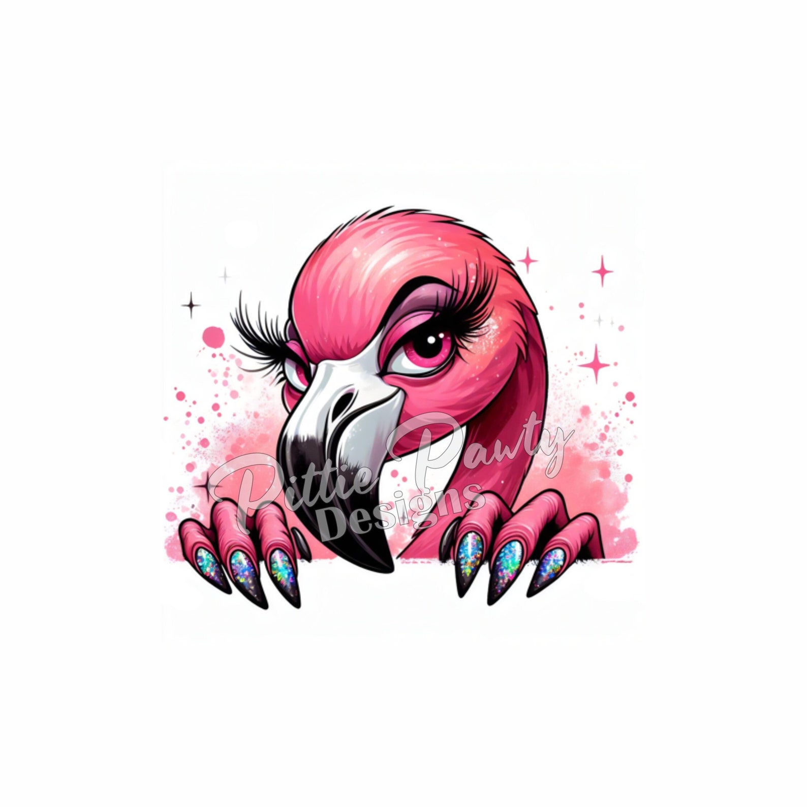 PNG Digital Download - Peeking Sassy Flamingo W/ Glitter Nails - Beach ...