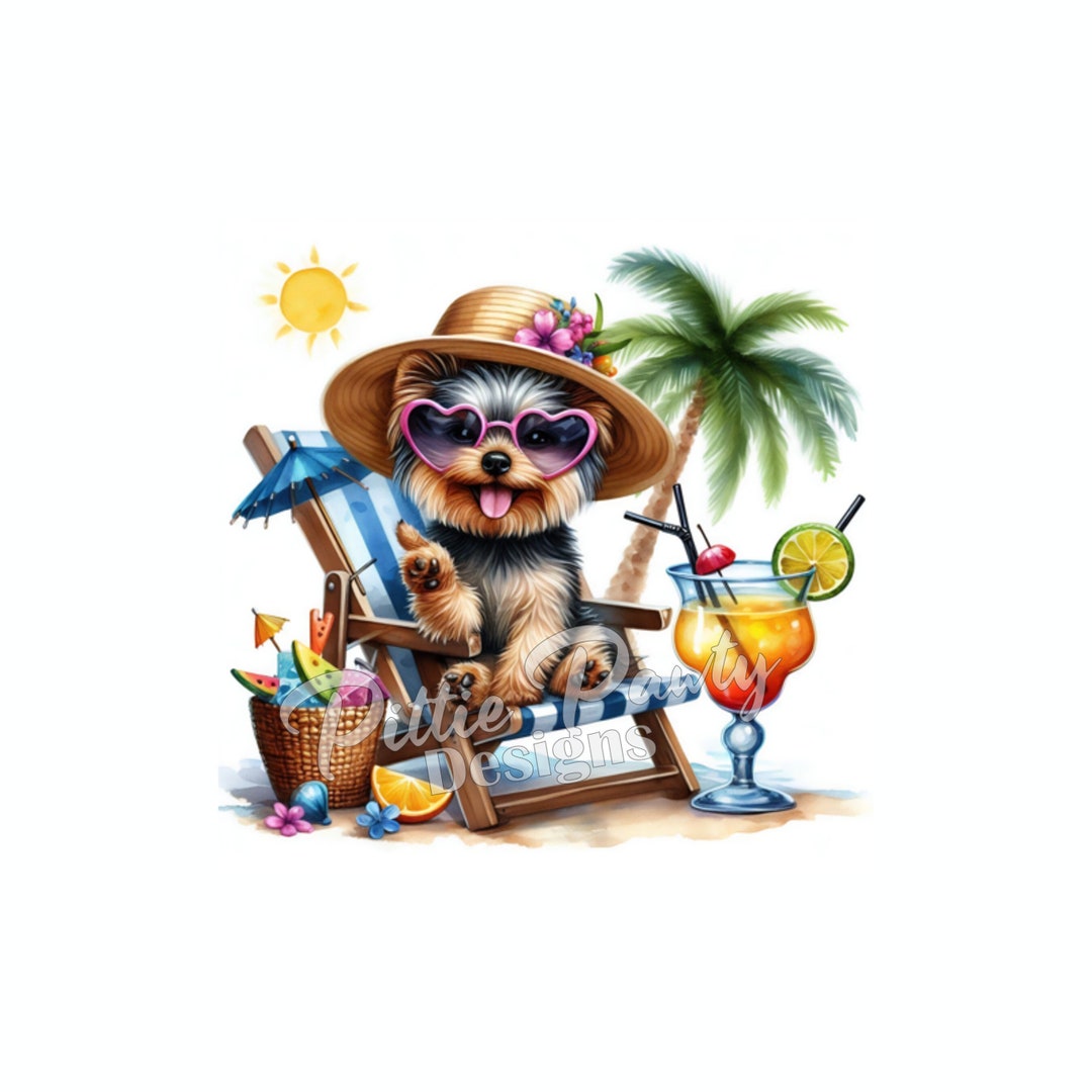 PNG Digital Download - Thumbs up Yorkie at Beach - Beach Girl Yorkshire ...