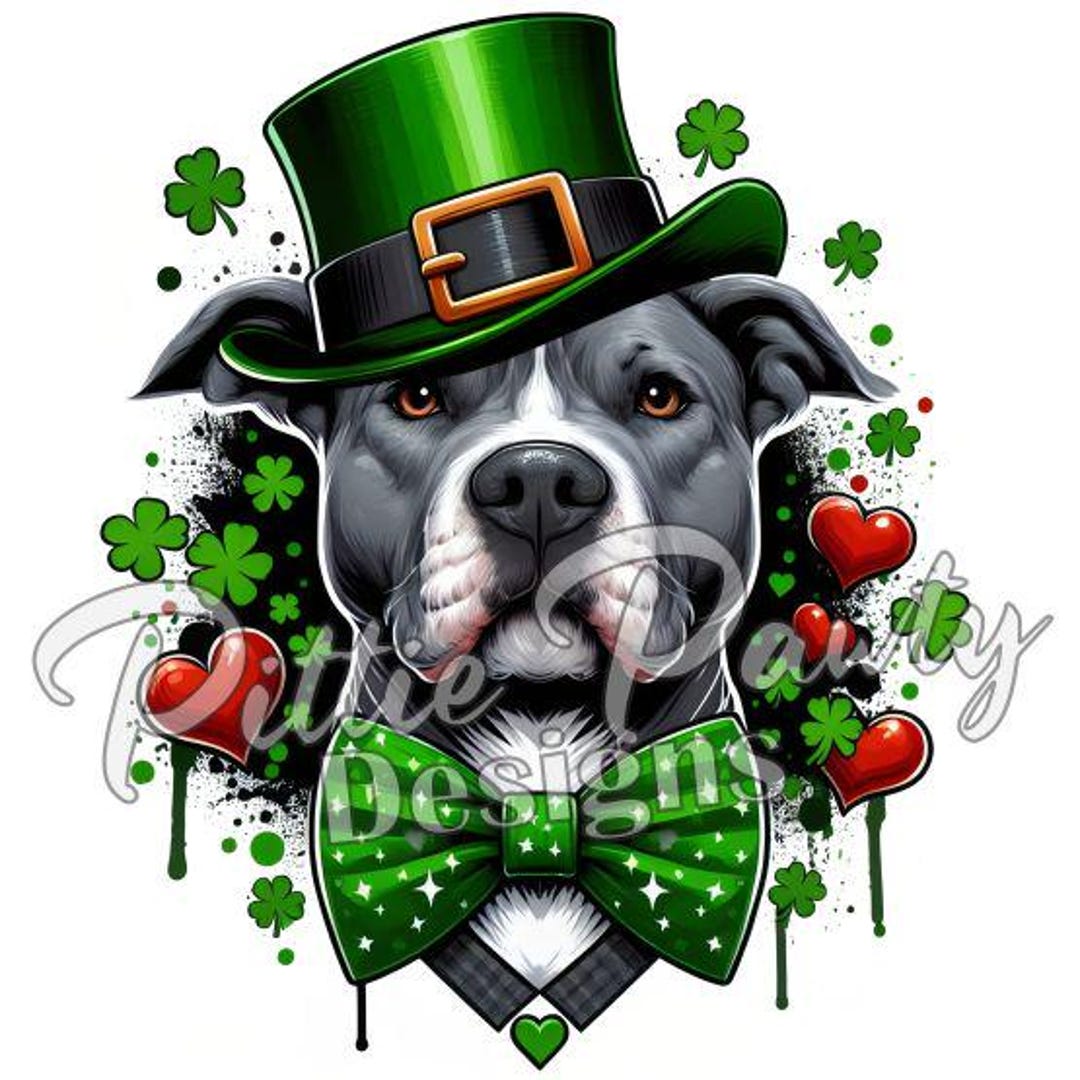 Pitbull PNG Digital Download - Irish Pitbull With Hearts and Clovers ...