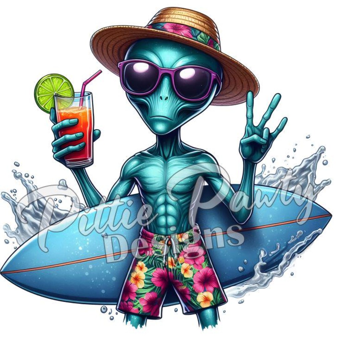 Alien PNG Digital Download - Tropical Alien Peace Out Surfer - PNG ...