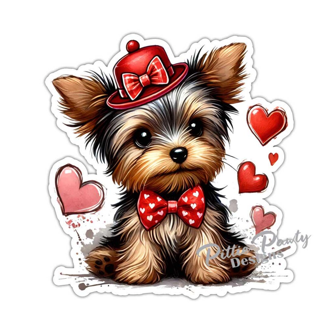 Yorkie Sticker - Floating Hearts Watercolor Yorkie Dog Decal Sticker ...