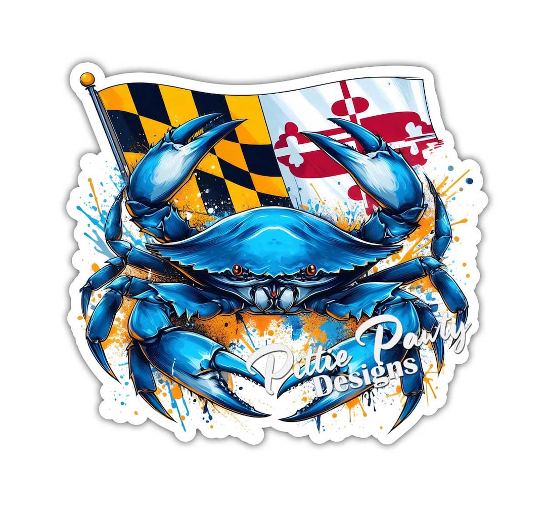 Crab Sticker - Blue Crab W/maryland Flag Decal Sticker - Vinyl Car ...