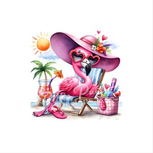 Beach Flamingo PNG Digital Download - Sun and Fun Sassy Flamingo Bird ...
