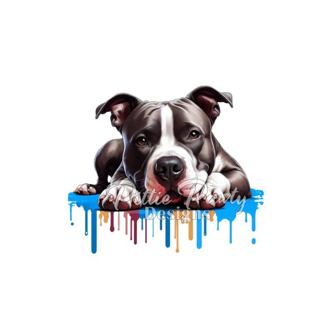 PNG Digital Download Laying on Paint Drip Pitbull - Pit Bull Bully Dog ...