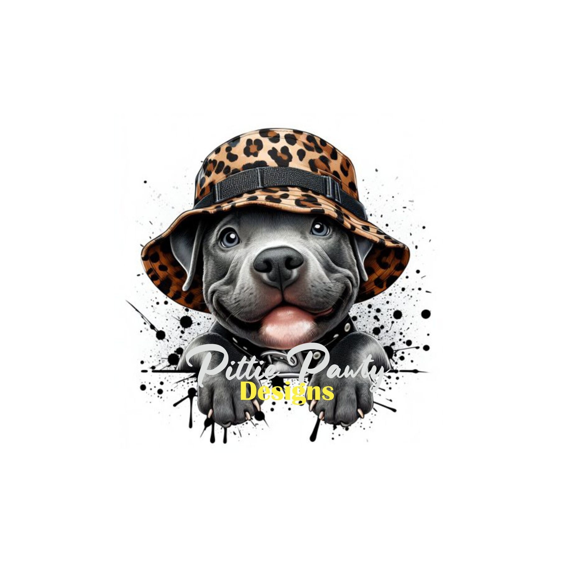 Pitbull PNG Puppy Dog W/ Leopard Bucket Hat II - Splatter Pit Bull ...