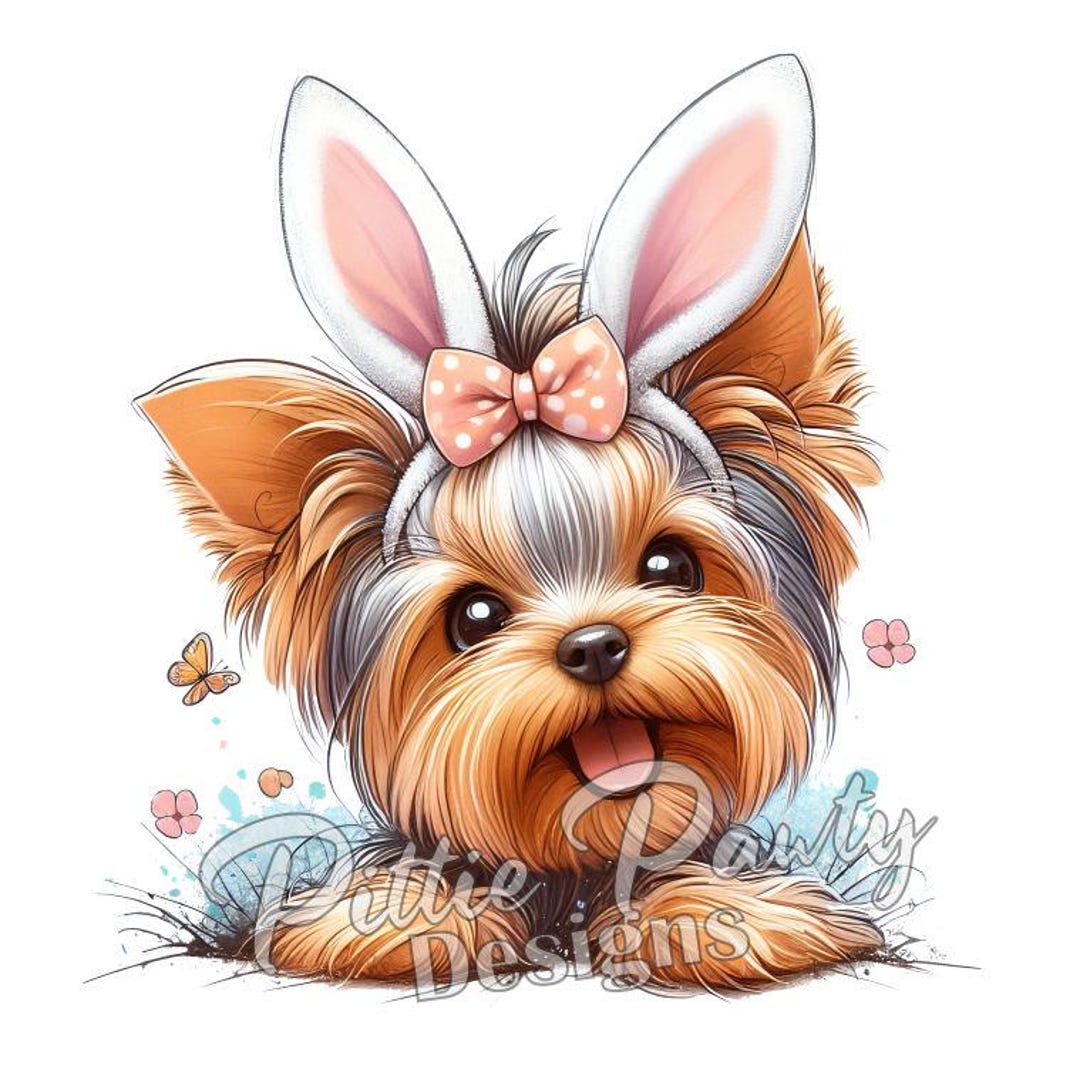 Yorkie PNG Digital Download - Peeking Yorkie Easter Bunny Ears ...