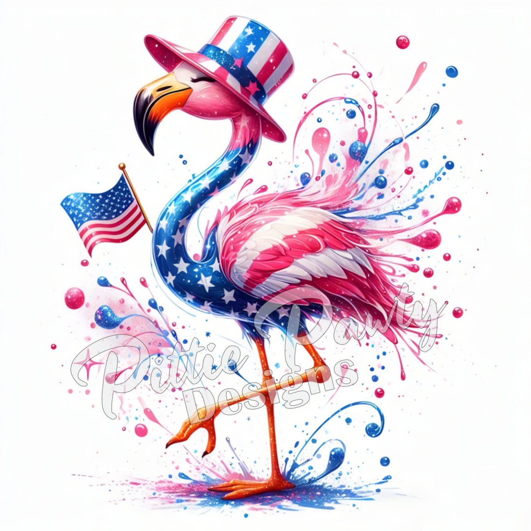 PNG Digital Download -patriotic Uncle Sam Flamingo Bird American Flag ...