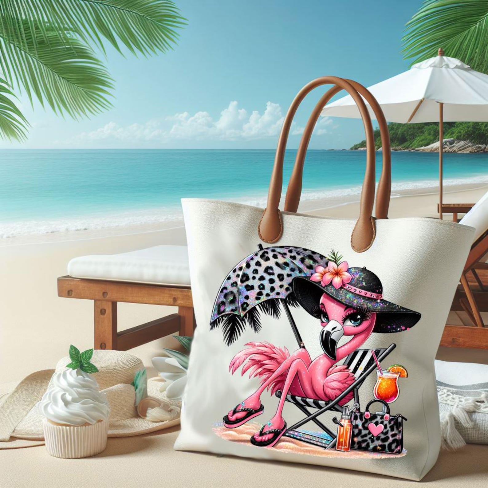 Flamingo PNG Digital Download - Sparkly Flamingo Holographic Beach Diva ...