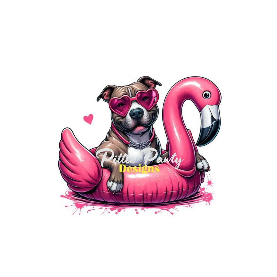 Pitbull on Pink Flamingo Float Splatter Pit Bull Bully Design Instant ...