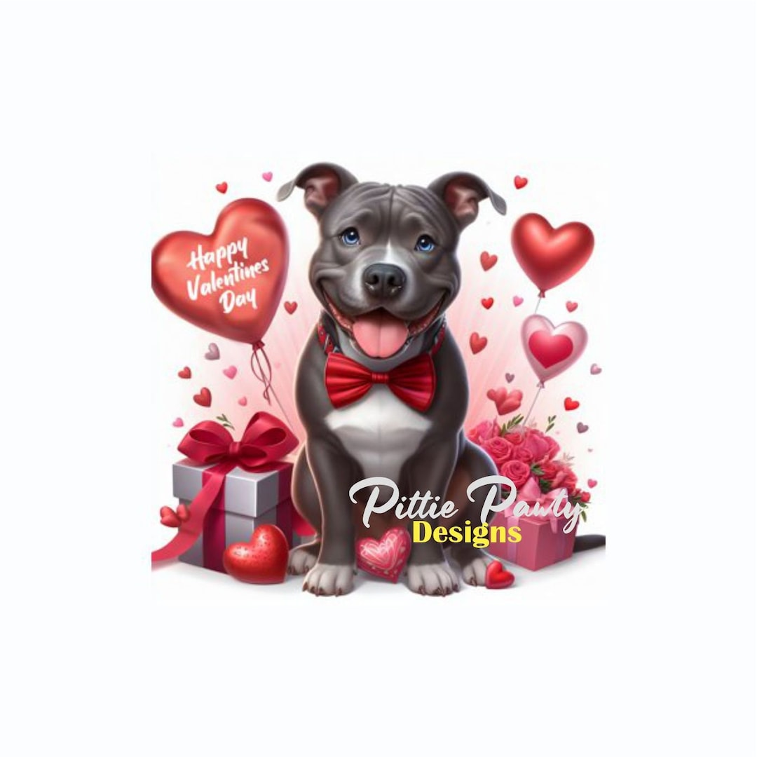 Happy Valentines Day - Pitbull Design - Instant Download Digital PNG ...