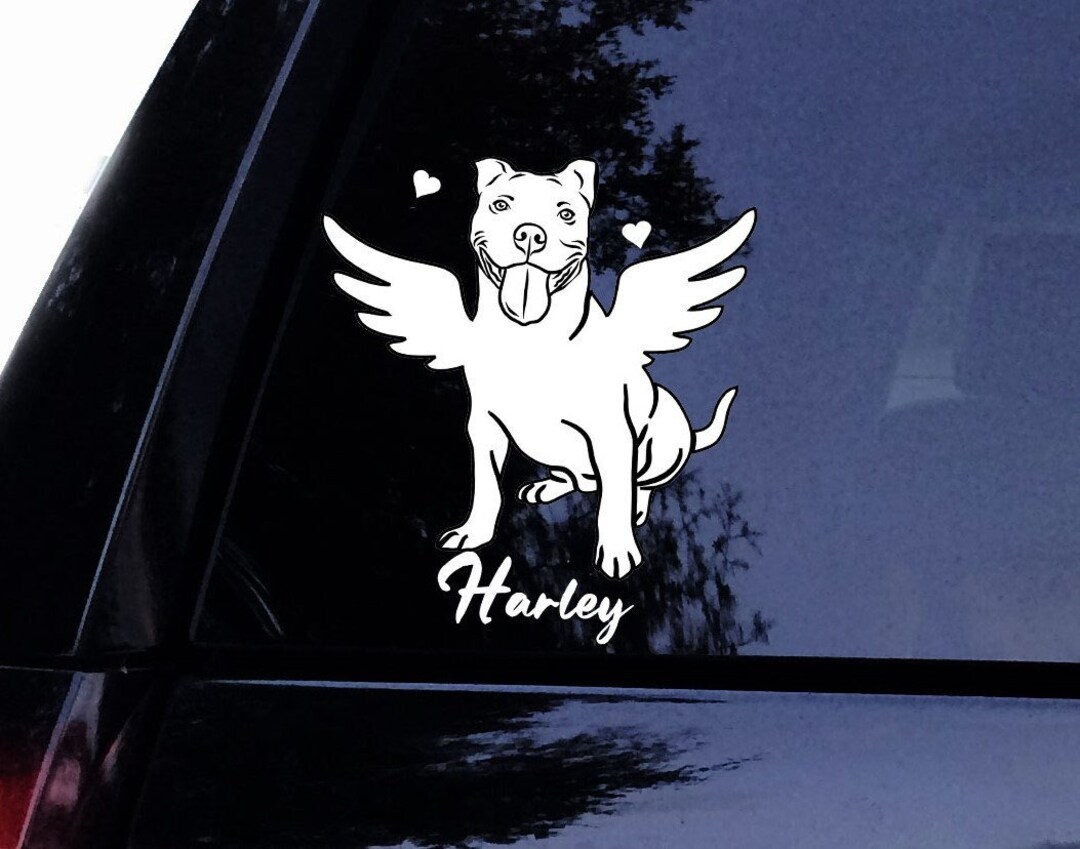 Sitting Pittie Smiling Cropped Ear Pitbull Angel W/wings Personalized ...