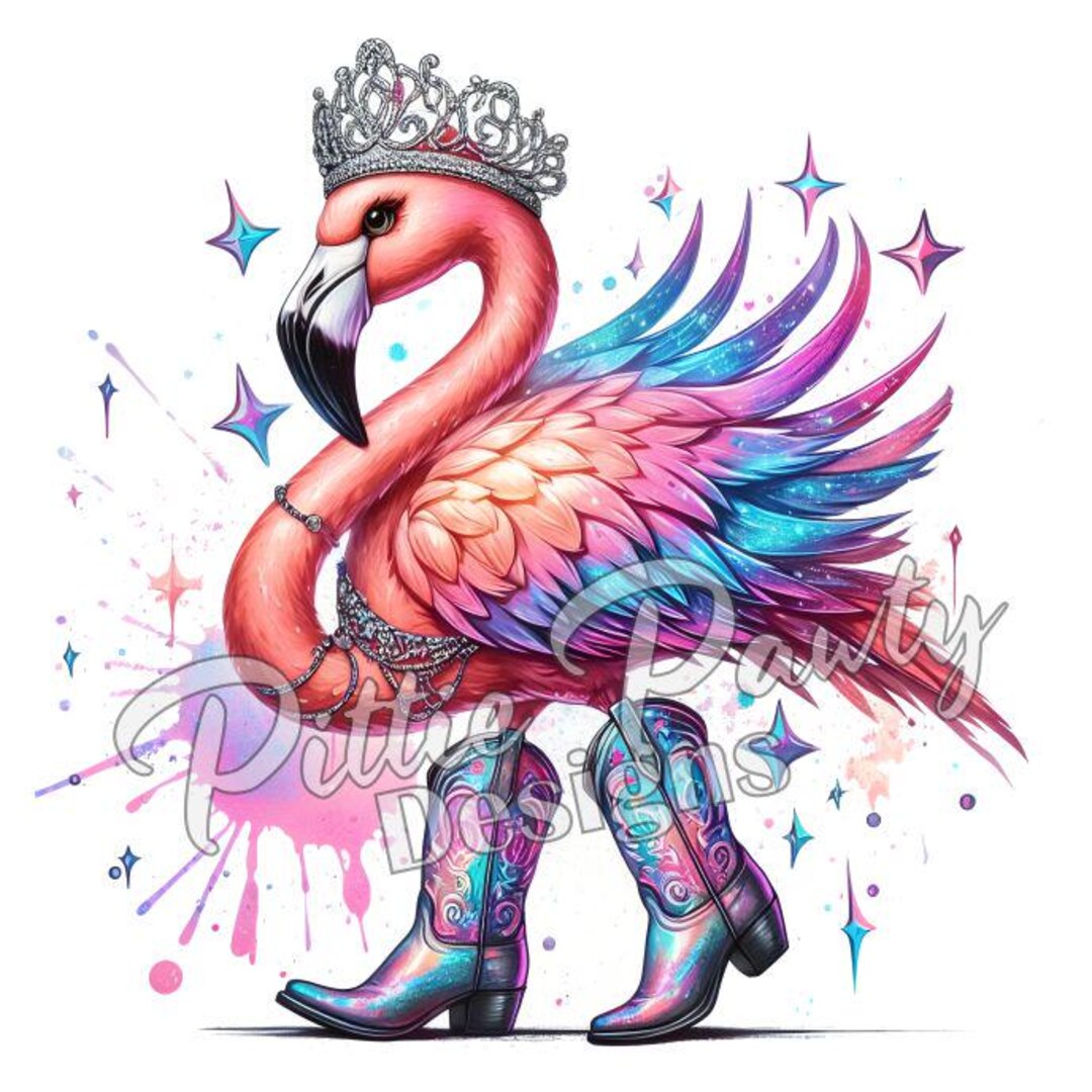 Flamingo Bird PNG - Cowboy Princess Flamingo II - Cowgirl - Digital ...