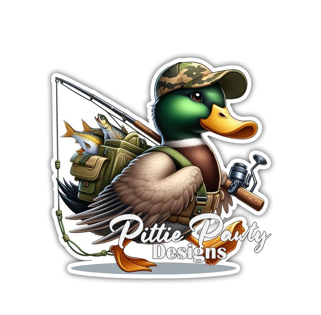 Mallard Duck Sticker - Mallard Duck Gone Fishing Decal Sticker - Vinyl ...