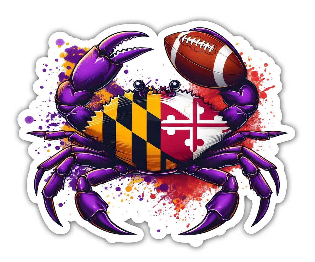 Crab Sticker - Maryland Purple Football Crab Splatter Football Sticker ...