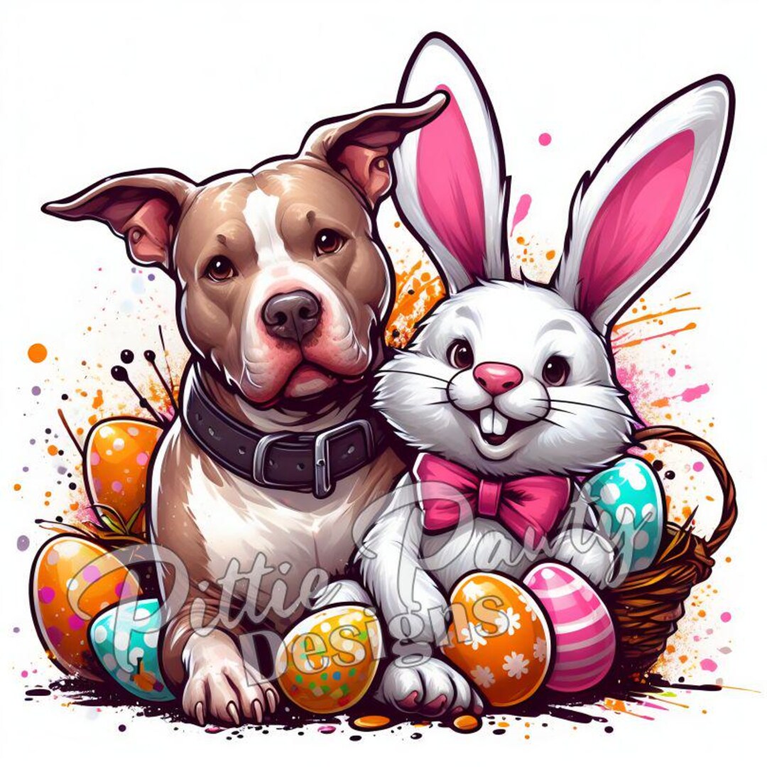 Pitbull and Bunny Buddies W/ Easter Basket - Splatter Pit Bull Design ...