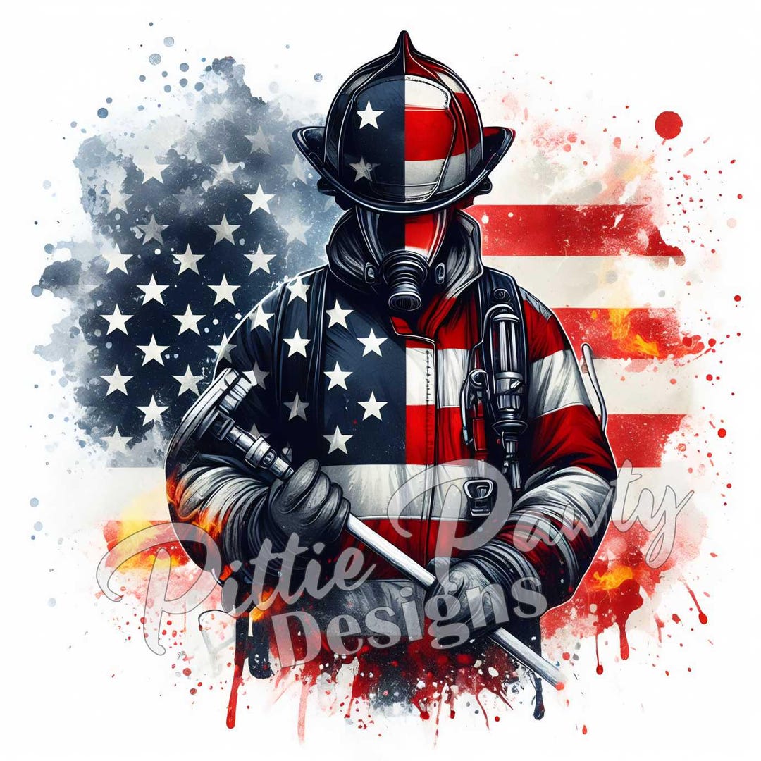 Firefighter PNG Digital Download - American Flag Patriotic Firefighter ...