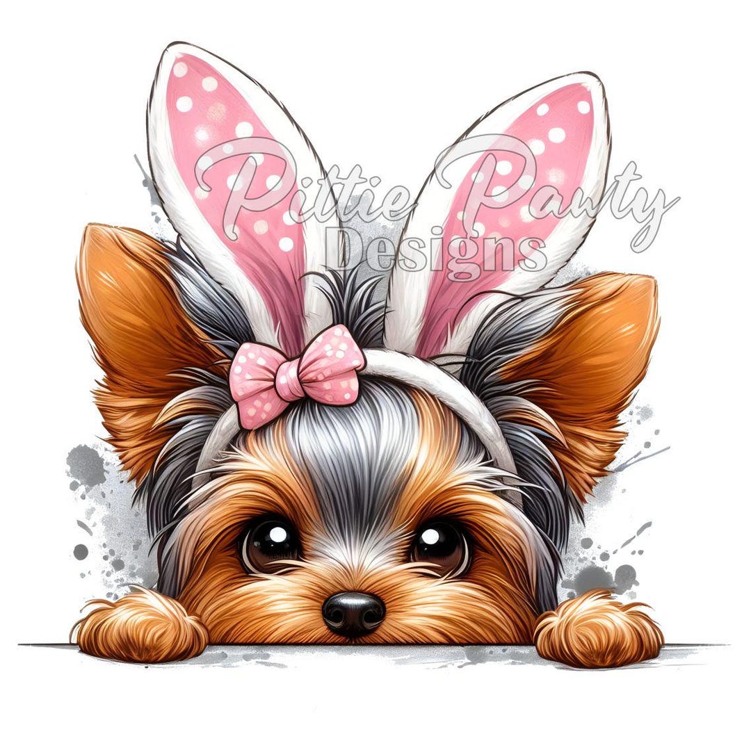 Yorkie PNG Digital Download - Peeking Yorkie Easter Bunny PNG ...