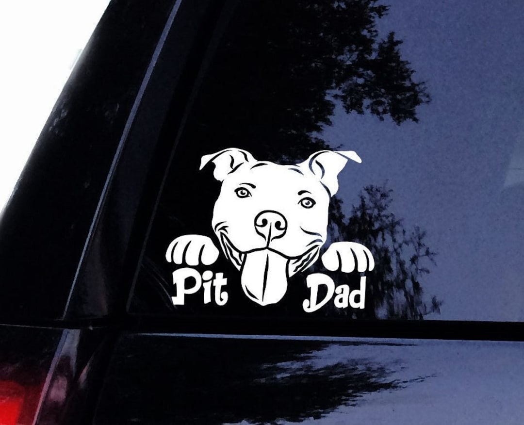 Pit Dad Peeking Floppy Smiley Pitbull Mom Dog Pet Sticker Vinyl Car ...