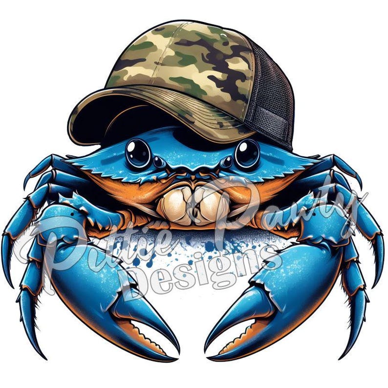 Blue Crab PNG Digital Download - Blue Crab Wearing Camo Trucker Hat ...