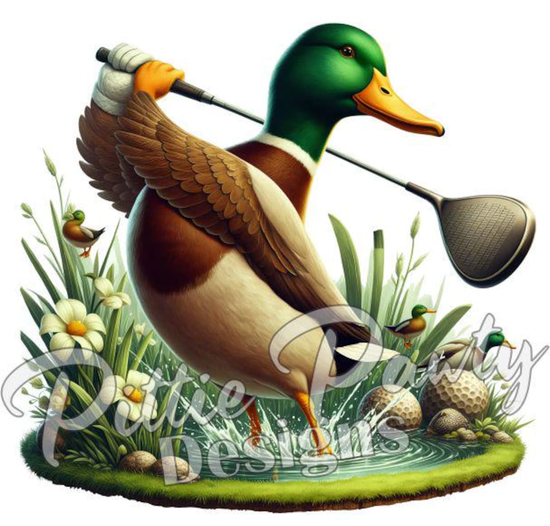 Mallard Duck PNG Digital Download - Mallard Duck Golfing on Pond ...