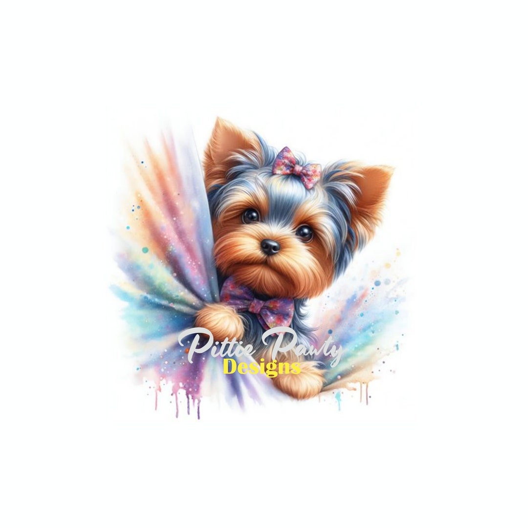 Peeking Behind Curtain Yorkie - Yorkshire Terrier Dog Design - Instant ...