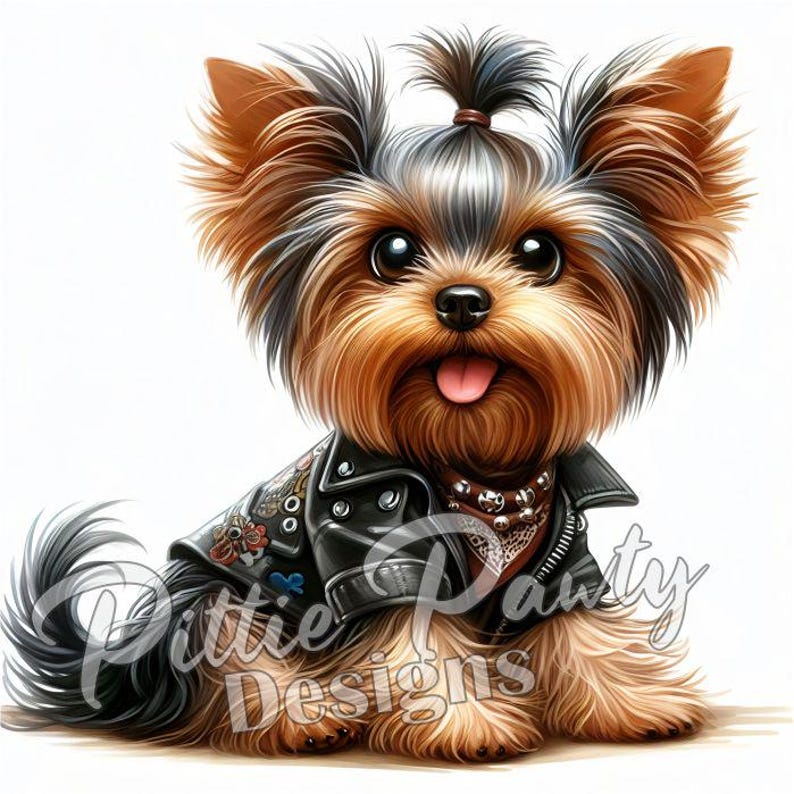 Yorkie PNG Digital Download - Cute Yorkie Dog in Leather Biker Jacket ...
