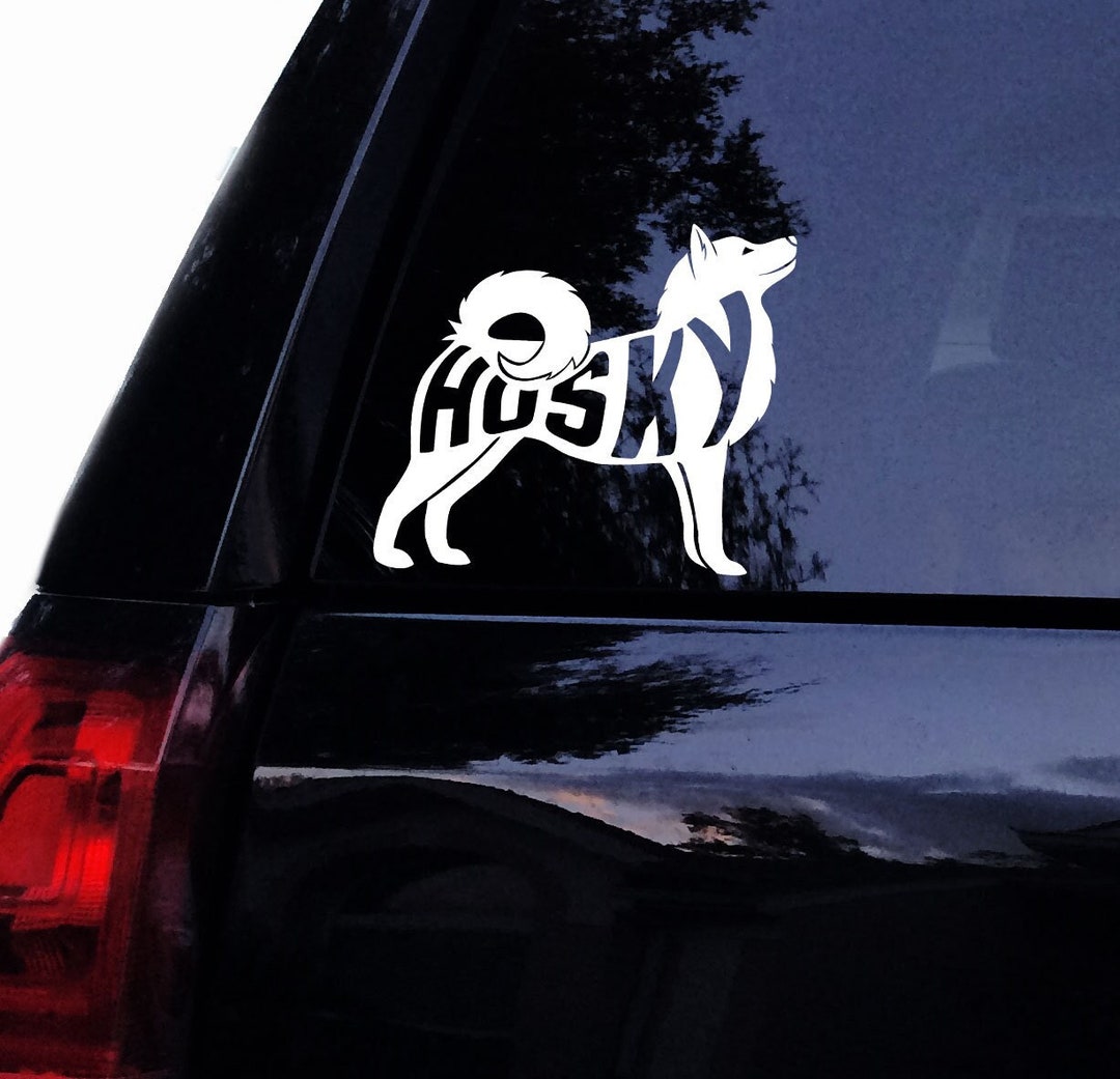 Happy Husky Silhouette Dog Sticker (B) - Vinyl Car Window Decal Sticker ...