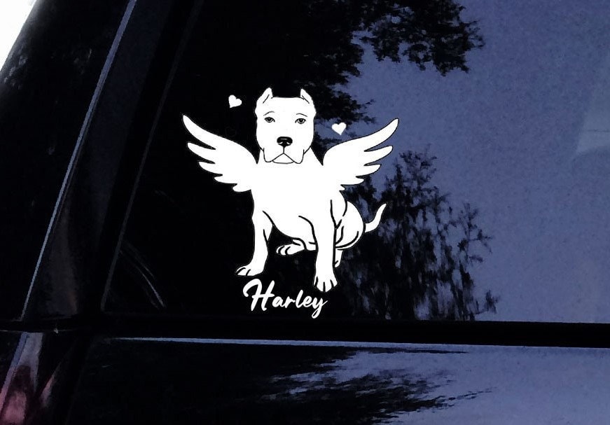 Pitbull Decal - Sitting Pittie Crop Ear Pitbull Dogo Angel W/wings ...