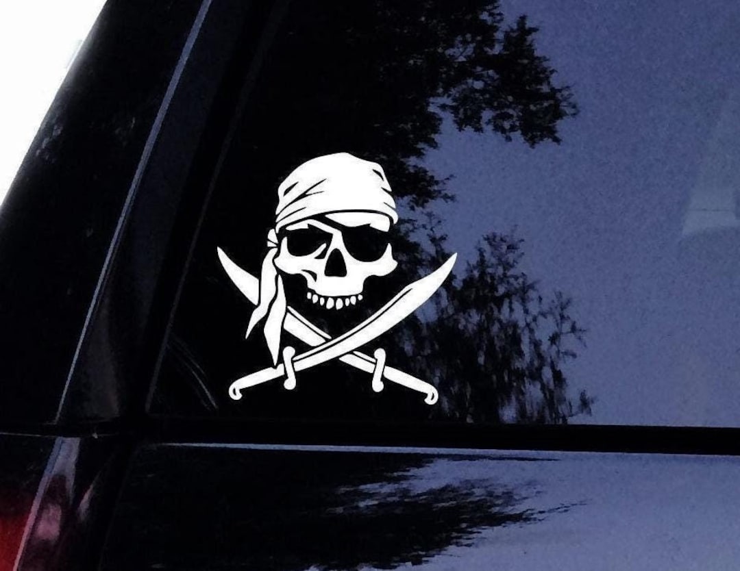 Pirate Decal - Pirate Skull W/ Bandana and Swords Silhouette Sticker ...