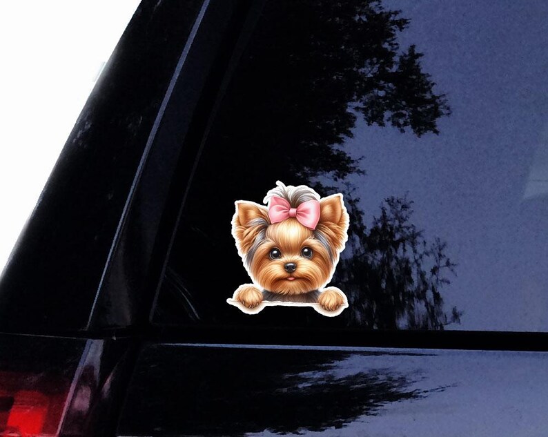 Yorkie Sticker - Peeking Girl Yorkie Dog Decal Sticker - Vinyl Car ...