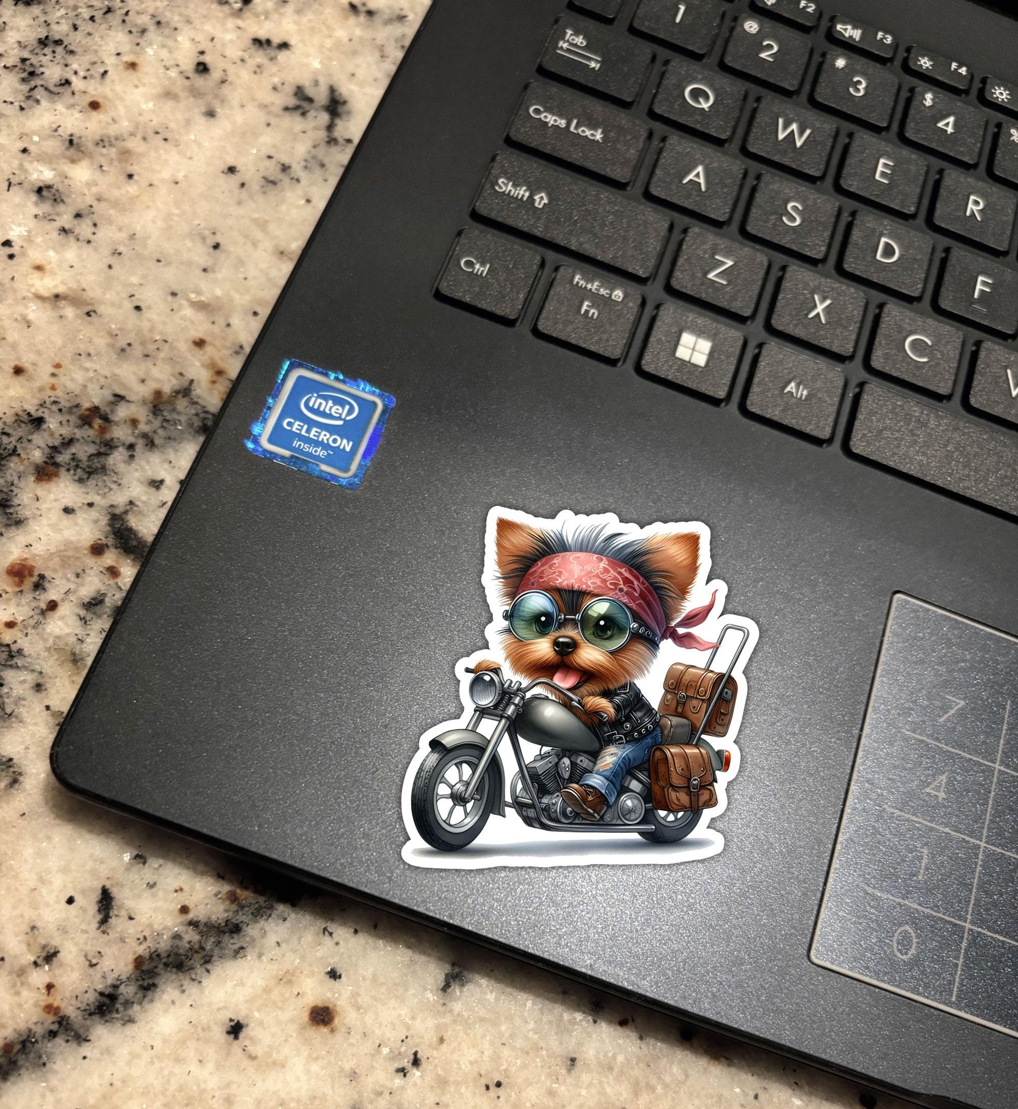 Yorkie Sticker - Biker Yorkie Dog on Motorcycle Decal Sticker - Vinyl ...
