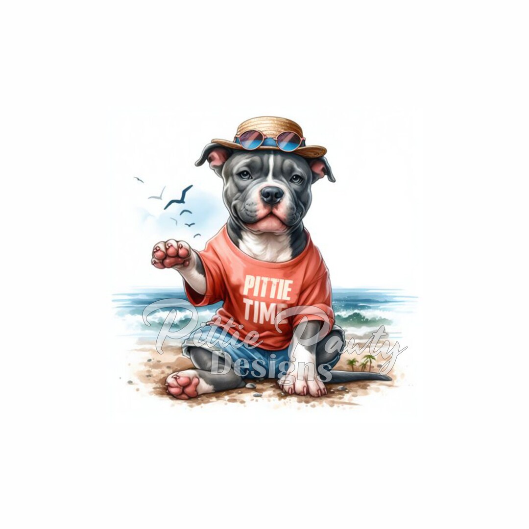 Pitbull PNG Digital Download - Pittie Time Pitbull Dog Beach - Pit Bull ...