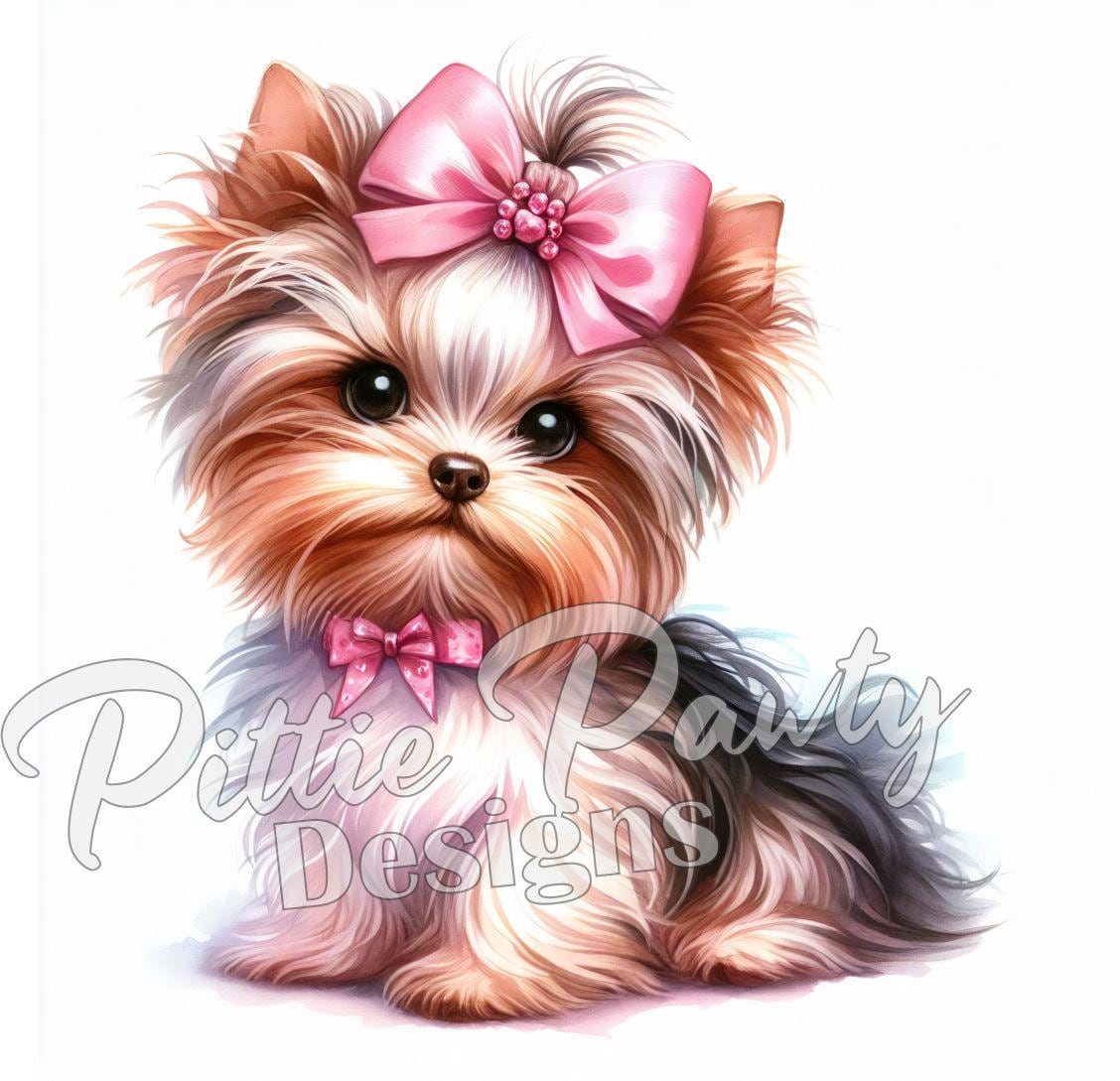 Yorkie PNG Digital Download - Sitting Pretty Yorkie W/pink Bow ...