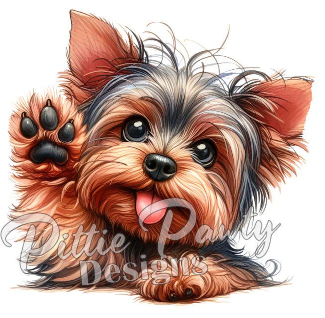 Yorkie PNG Digital Download - Peeking Yorkie Waving Hello - Yorkshire ...