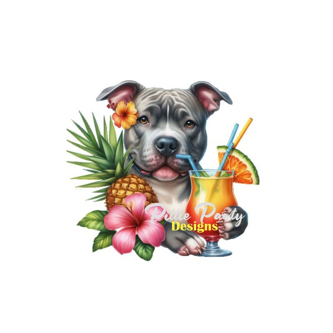 Tropical Vacation Pitbull Bully W/ Drink - Pit Bull Design - Instant ...
