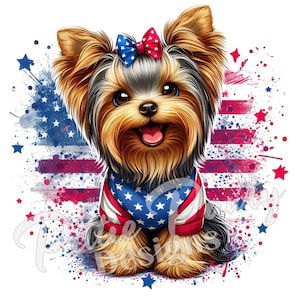 PNG Digital Download - Patriotic Yorkie Dog American Flag 4th July ...