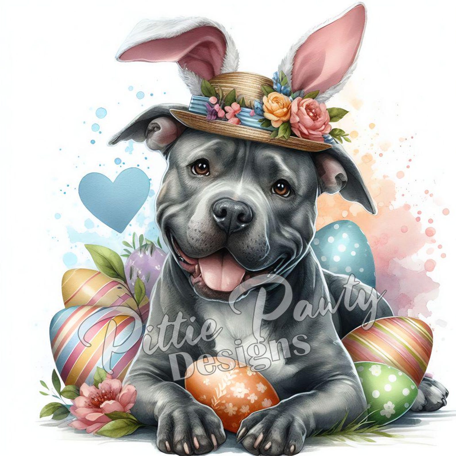 Pitbull PNG - Pitbull Bunny Floral Easter Hat - Watercolor Pit Bull ...